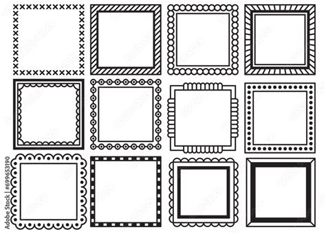 Hand Drawn Square Frame Simple Black Memo Note Border In Doodle Style