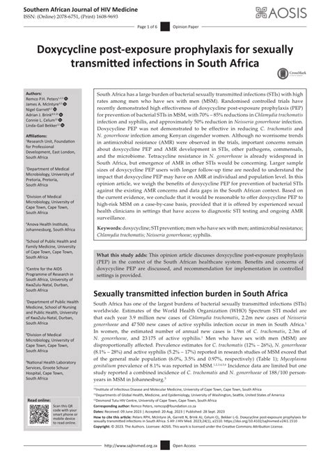Pdf Doxycycline Post Exposure Prophylaxis For Sexually Transmitted