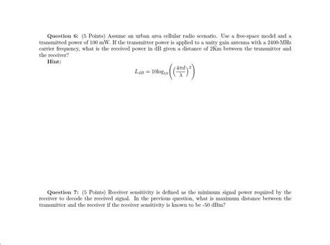 solved question 6 5 points assume an urban area cellular