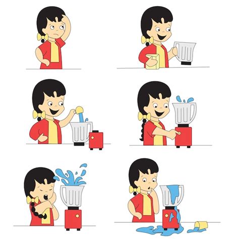 Premium Vector A Cartoon Drawing Of A Girl Making A Blender