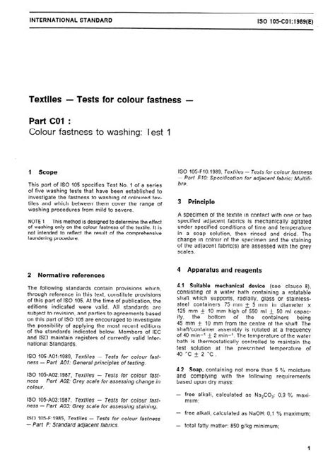 ISO 105 C01 1989 Textiles Tests For Colour Fastness Part C01 Colour Fastness To Washing Test