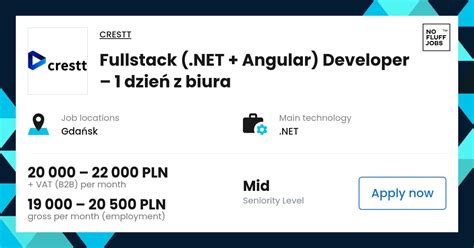 Fullstack Net Angular Developer 1 Dzień Z Biura Job Fullstack Crestt Gdańsk No