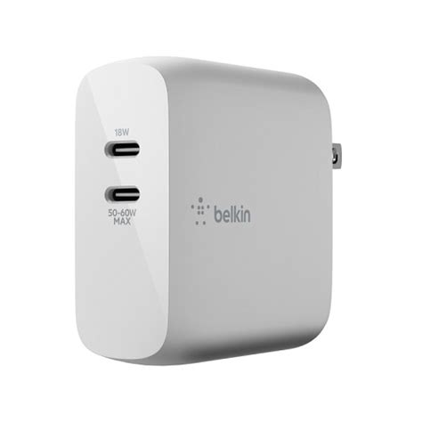 Belkin BoostCharge Dual USB C GaN Wall Charger 68W And USB C Cable Laptop Chromebook Charging