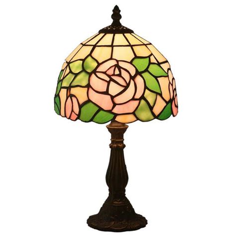 Tiffany Style Antique Stained Glass Table Lamp Pink Rose Lamp Shade
