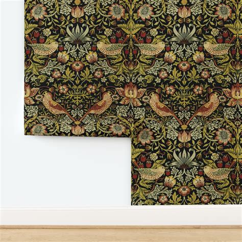 William Morris Strawberry Thief Intense Wallpaper Spoonflower