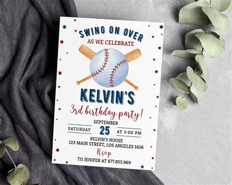 Editable Baseball Birthday Invitation Third Birthday Baseball