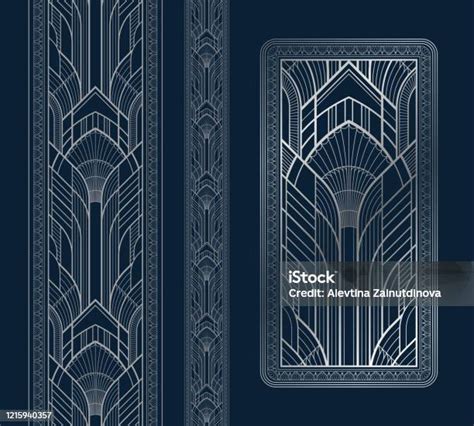 실버 아르 데코 패널 과 테두리 와 장식 에 어두운 파란색 배경 아르데코에 대한 스톡 벡터 아트 및 기타 이미지 아르데코
