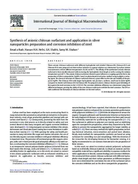 Pdf Synthesis Of Anionic Chitosan Surfactant And Application In Silver Nanoparticles
