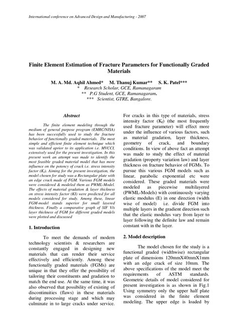 pdf finite element estimation of fracture parameters for functionally