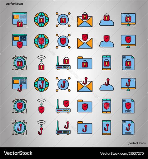 Internet Security Color Line Icons Perfect Pixel Vector Image