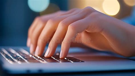 Close Up Hands Typing On Laptop Keyboard At Night Stock Illustration Illustration Of Light