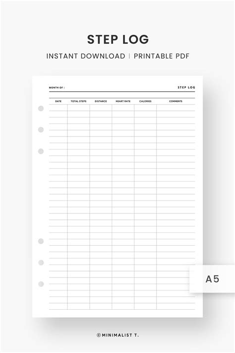 A Inserts Step Tracker Printable Step Log Workout Log Walking Log