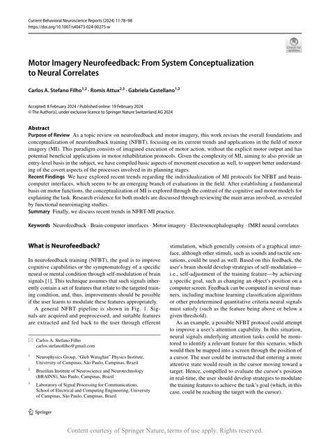 Motor Imagery Neurofeedback From System Conceptualization To Neural Correlates Request Pdf