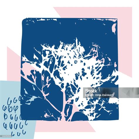 식물의 벡터 식물 그림 손으로 그린 질감과 마크가있는 잎의 잉크 모노 프린트 그런 지 스타일의 추상적 인 배경입니다 엽서 포스터 또는 초대장 디자인 0명에 대한 스톡 벡터