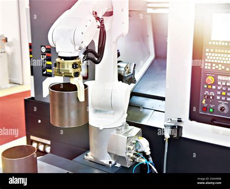 Standard Universal Industrial Robot With Part And Cnc Lathe Machine