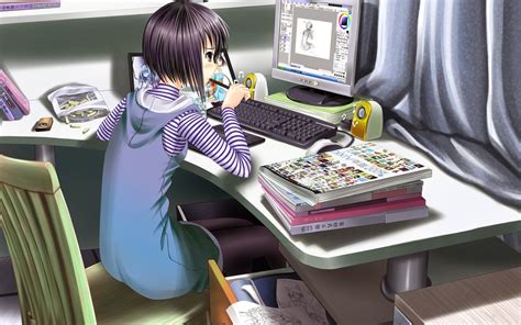 Девочка за компьютером картинки для рабочего стола и фото обои