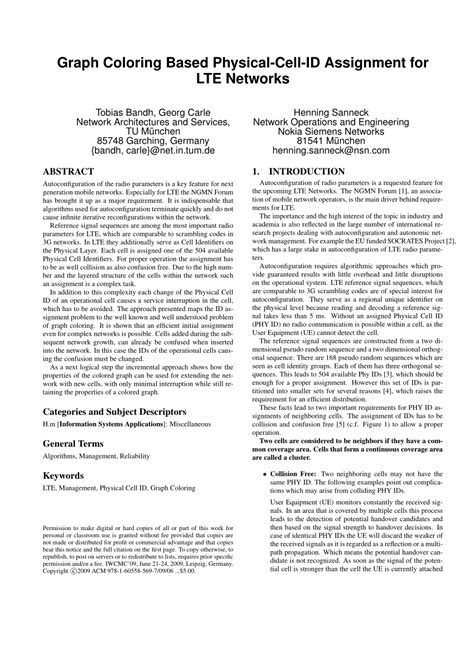 PDF Graph Coloring Based Physical Cell ID Assignment For LTE Networks