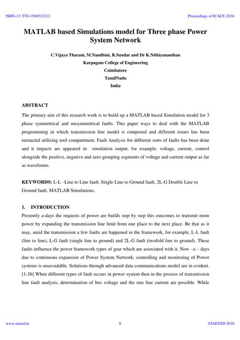 Pdf Matlab Based Simulations Model For Three Phase Power System Network