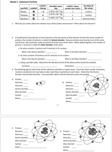 Solved Model 1 Subatomic Particles Relative Mass Atomic