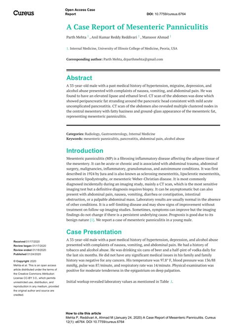 Pdf A Case Report Of Mesenteric Panniculitis