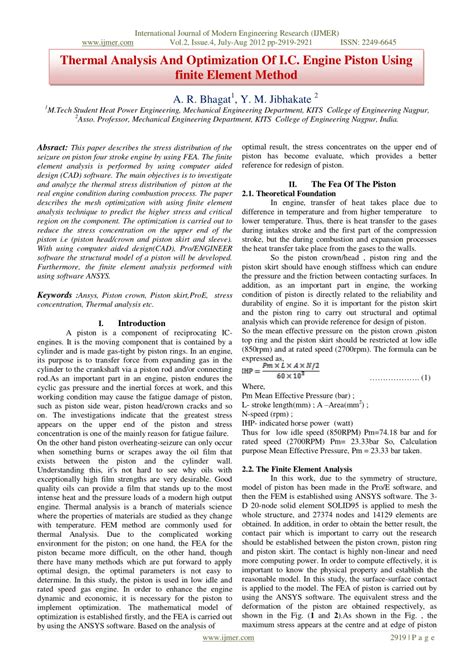 Pdf Thermal Analysis And Optimization Of Ic Engine Piston Using Finite Element Method