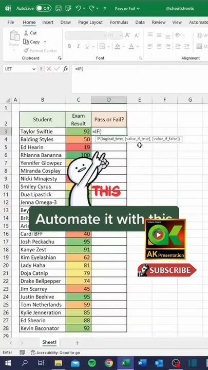 how to use pass or fail formula in excel howto viral howtoviralvideo