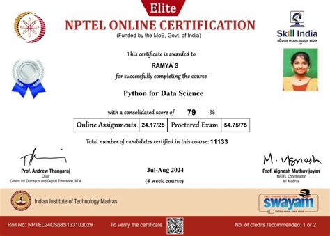 ramya s on linkedin nptel pythonfordatascience elitewithsilver