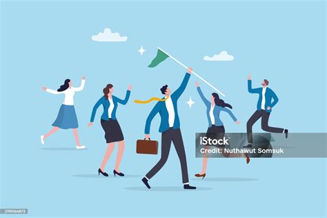 팀을 성공으로 이끄는 리더십 팀 리더 회사 Ceo는 함께 비즈니스 경쟁에서 승리하고 목표 또는 업적을 달성하기 위해 경영진 또는 전문가 사업가 리더는 팀과 함께 승리 깃발을