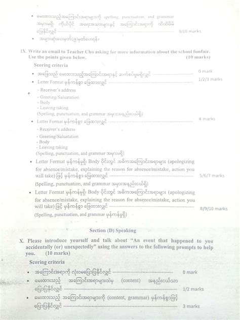 ၂၀၂၄ ၂၀၂၅ပညာသင်နှစ် Grade9english၃စုံ ဗဟိုအဆင့် နမူနာမေးခွန်းနှင့်အမှတ