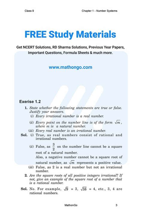 Ncert Solutions For Class 9 Maths Chapter 1 Exercise 1 2 Mathongo