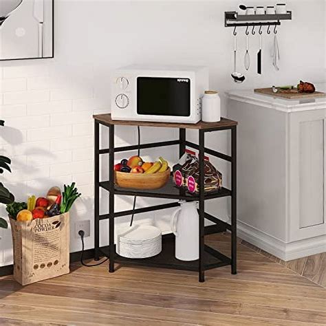 Vedecasa Corner Printer Stand Table With Power Outlet Charging Plugs