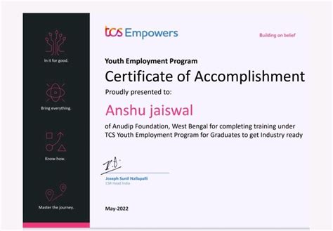 Anshu Jaiswal On Linkedin Had Completed My Tcs Youth Employment Program