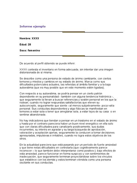 Ejemplo Ionforme Mcmi Ii Pdf Autoestima Ansiedad