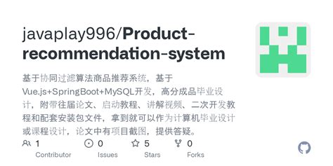 Github Javaplay996product Recommendation System 基于协同过滤算法商品推荐系统，基于