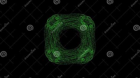 3d Abstract Alien Cube On Black Background Object Consisting Of Green Flickering Particles