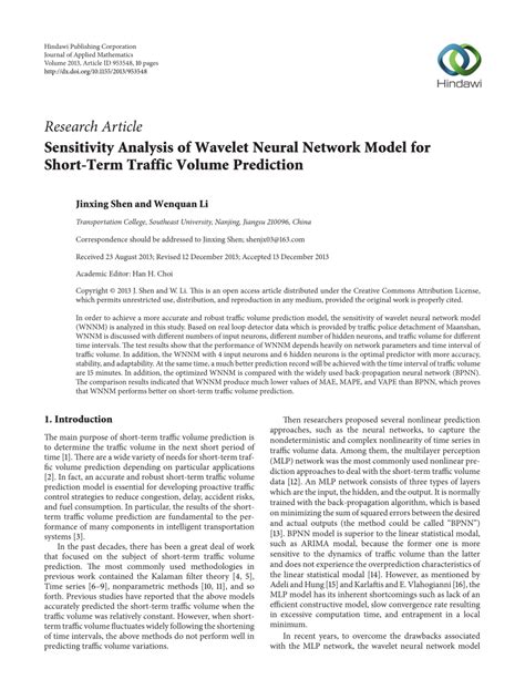Pdf Sensitivity Analysis Of Wavelet Neural Network Model For Short Term Traffic Volume Prediction