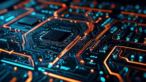 Close Up Of Futuristic Circuit Board With Glowing Central Microchip Stock Video Video Of