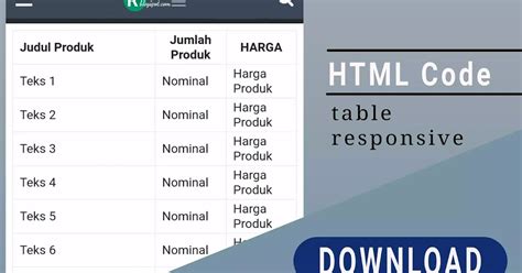 cara membuat tabel html harga di website blog responsive