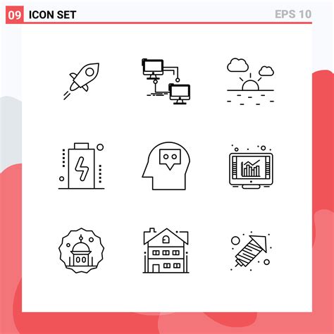Set Of 9 Vector Outlines On Grid For Idea Level Computer Devices Battery Editable Vector Design