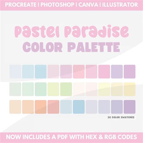 Pastel Color Palette Hex Codes Rgb Codes Procreate Swatches Photoshop Swatches Illustrator