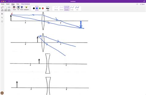 solved diverging lens image formation for each lens and letter object