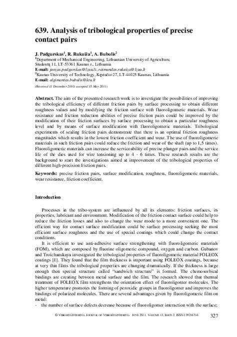 Pdf Analysis Of Tribological Properties Of Precise Contact Pairs