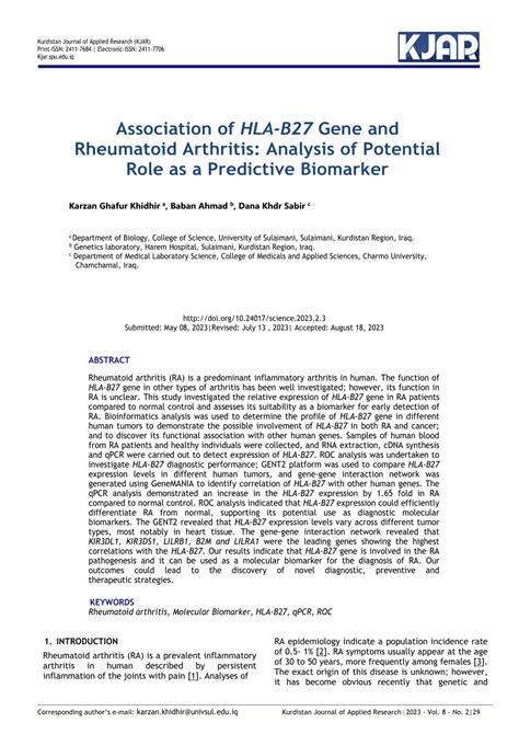 Pdf Association Of Hla B27 Gene And Rheumatoid Arthritis Analysis Of