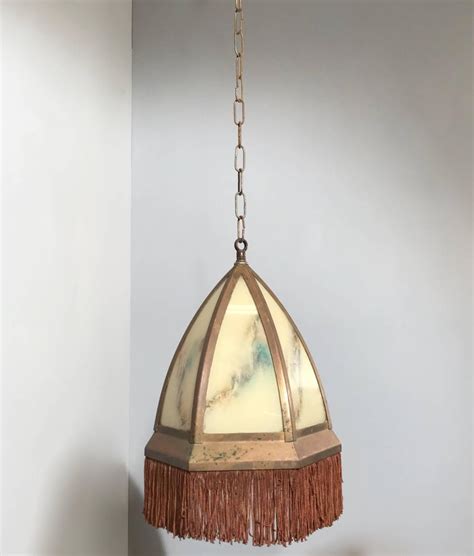 Rare Art Deco Hexagonal Light Fixture With Colored And Curved Glass Panels For Sale At 1stdibs