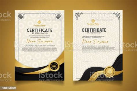 클래식 프레임과 모던 패턴 졸업장 벡터 일러스트가 있는 인증서 템플릿 A4 용지에 대한 스톡 벡터 아트 및 기타 이미지 A4 용지 검은색 공채 증서 Istock