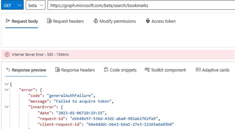 Ms Search Bookmark Graph Api Not Working In Postamanps Script