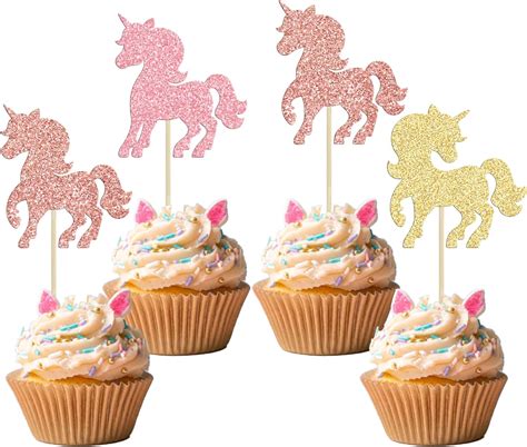 Gyufise 24 Piezas Unic Cupcake Toppers Colorido Glitter Unic Horse