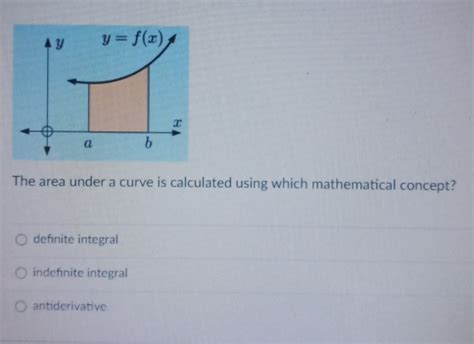 Solved The Area Under A Curve Is Calculated Using Which Mathematical Concept Defnite Integral