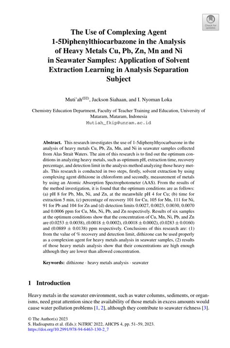 Pdf The Use Of Complexing Agent 1 5diphenylthiocarbazone In The