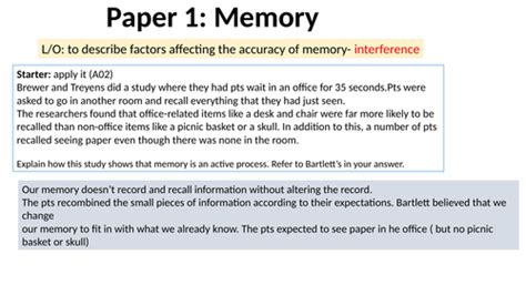 Aqa Gcse Psychology 9 1 Memory Interference Lesson Teaching Resources